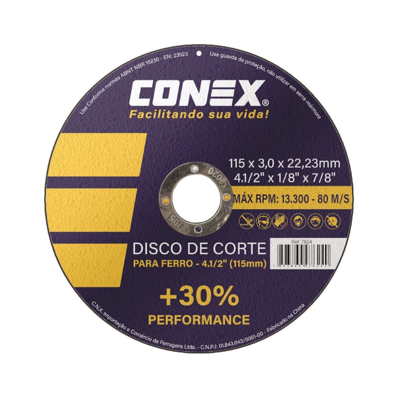 Disco de Corte Ferro 4.1/2" 115 x 3,2 x 22,2mm - Conex - Macrofer
