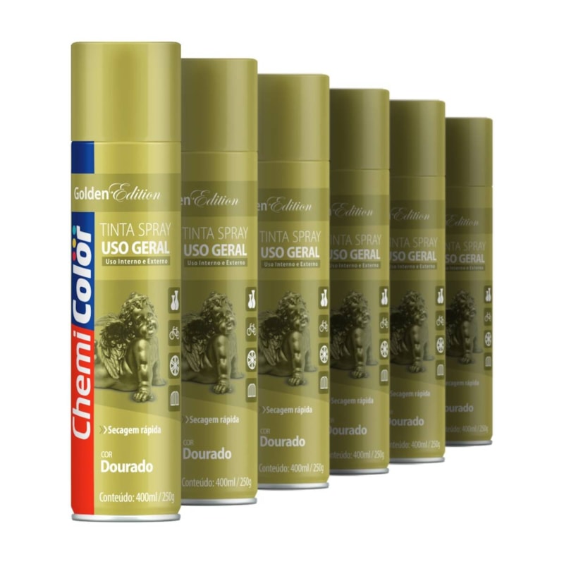 Tinta Spray Dourado 400ml 6 Unidades - Chemicolor - Macrofer